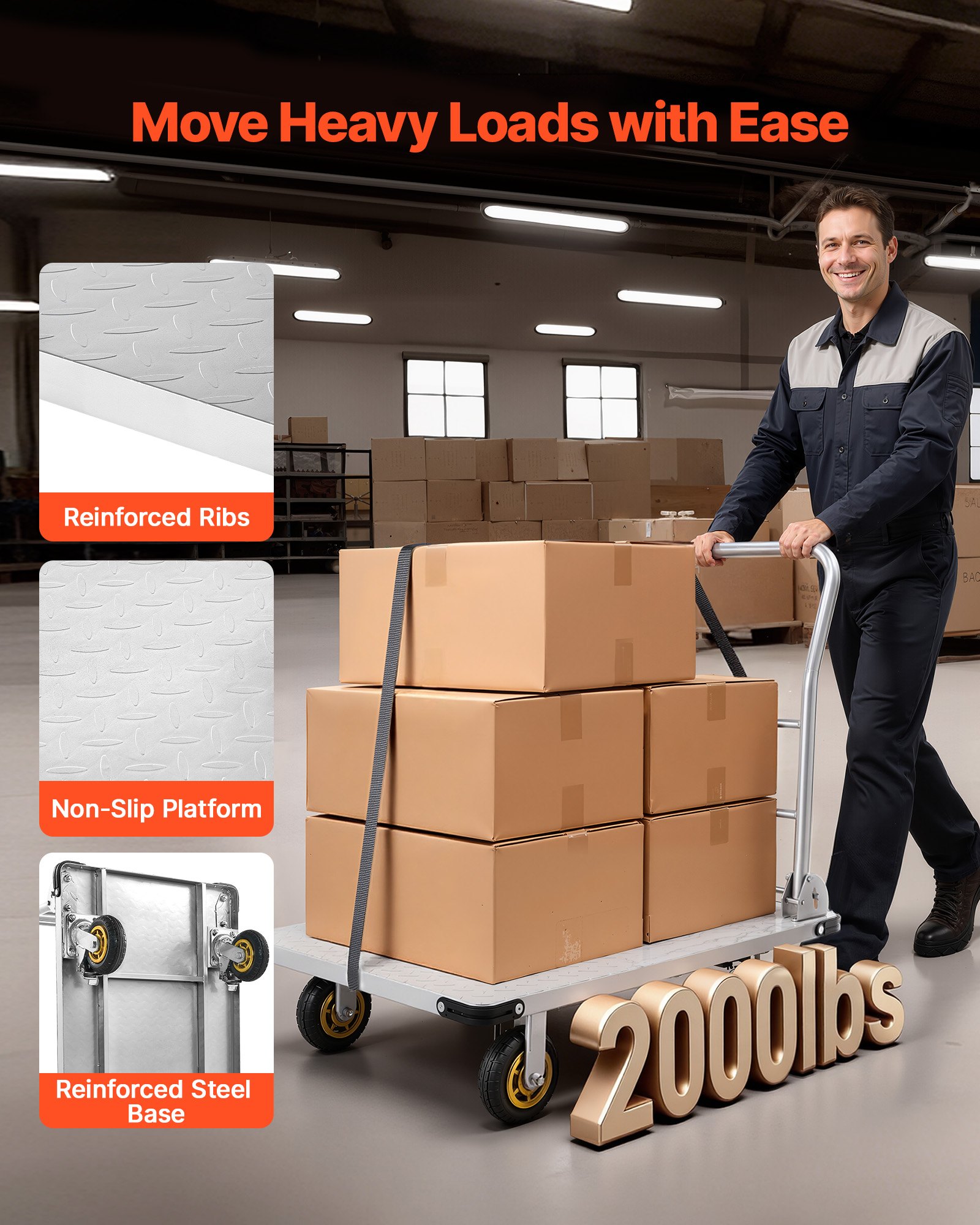 VEVOR Platform Truck, 907.18 kg Capacity, Heavy Duty Steel Flatbed Cart ...