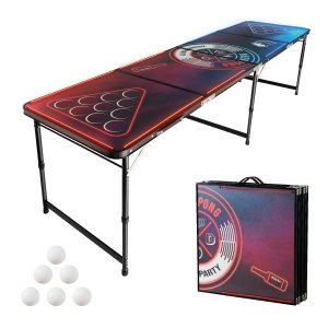 VEVOR 8 ft Portable Beer Pong Tailgate Table Party Game LED Carrying ...
