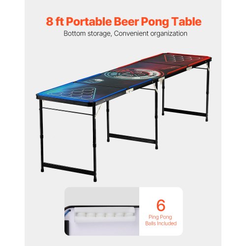 8 ft Portable Beer Pong Tailgate Table Party Drinking Game LED Carrying ...