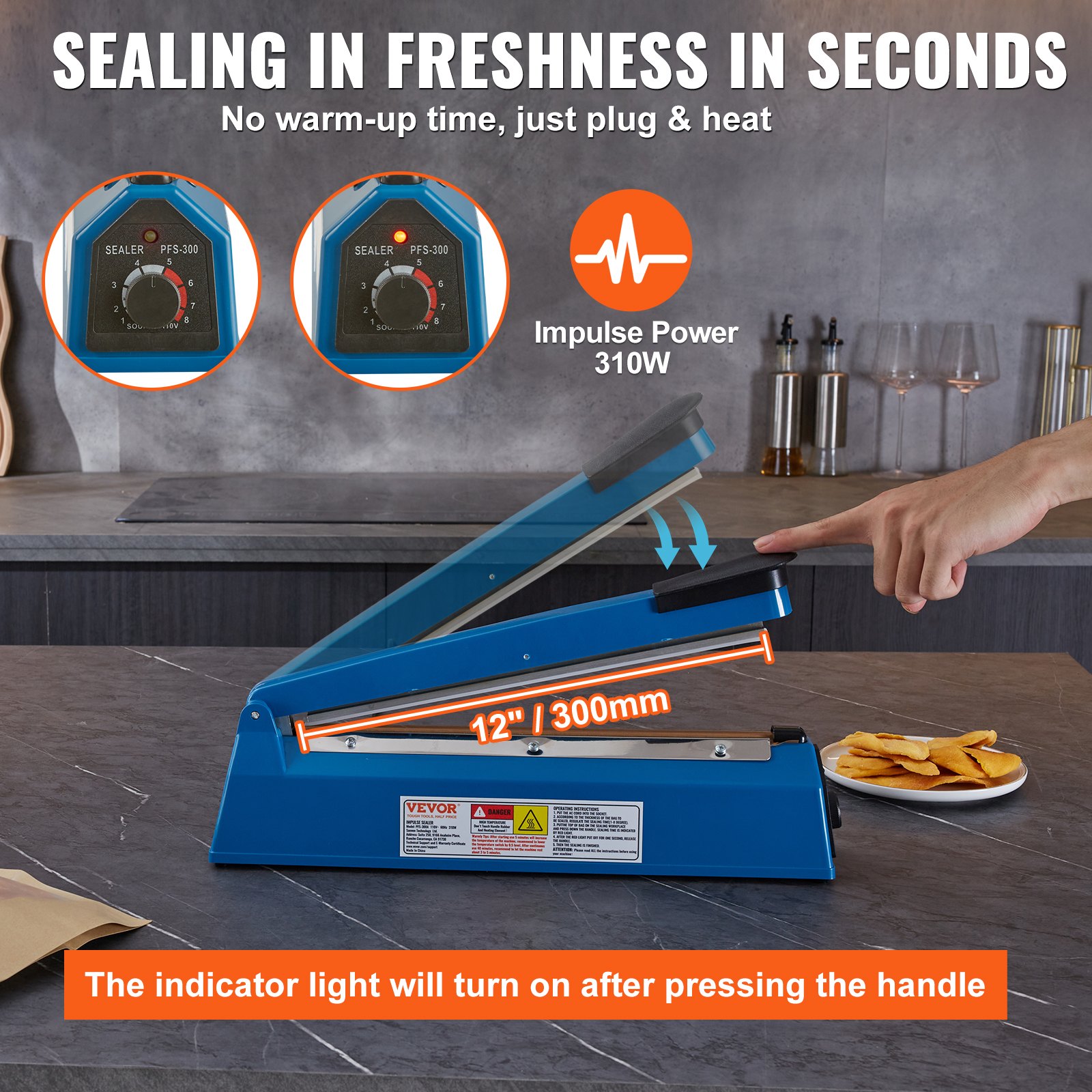 VEVOR Impulse Sealer 12 inch, Manual Heat Seal Machine with Adjustable ...