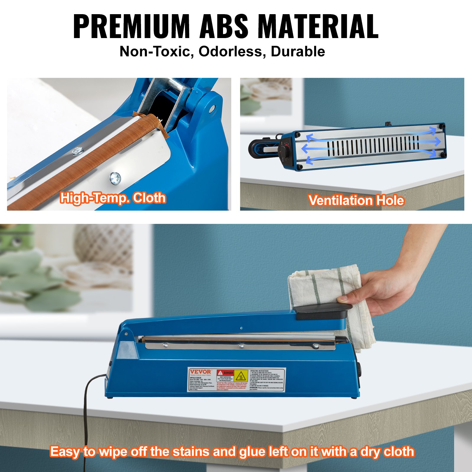 VEVOR Impulse Sealer 12 inch, Manual Heat Seal Machine with Adjustable ...