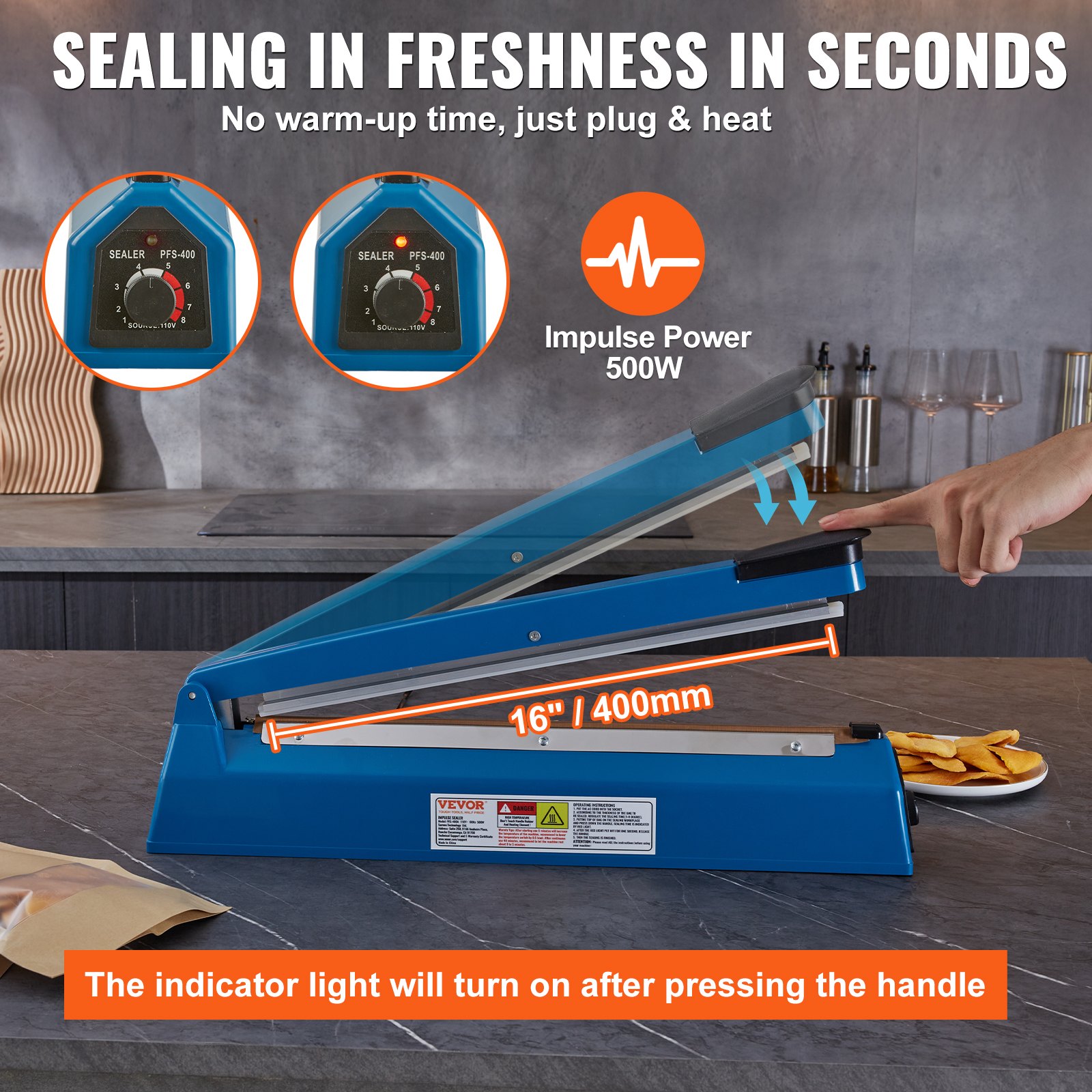 VEVOR Impulse Sealer 16 inch, Manual Heat Seal Machine with Adjustable ...