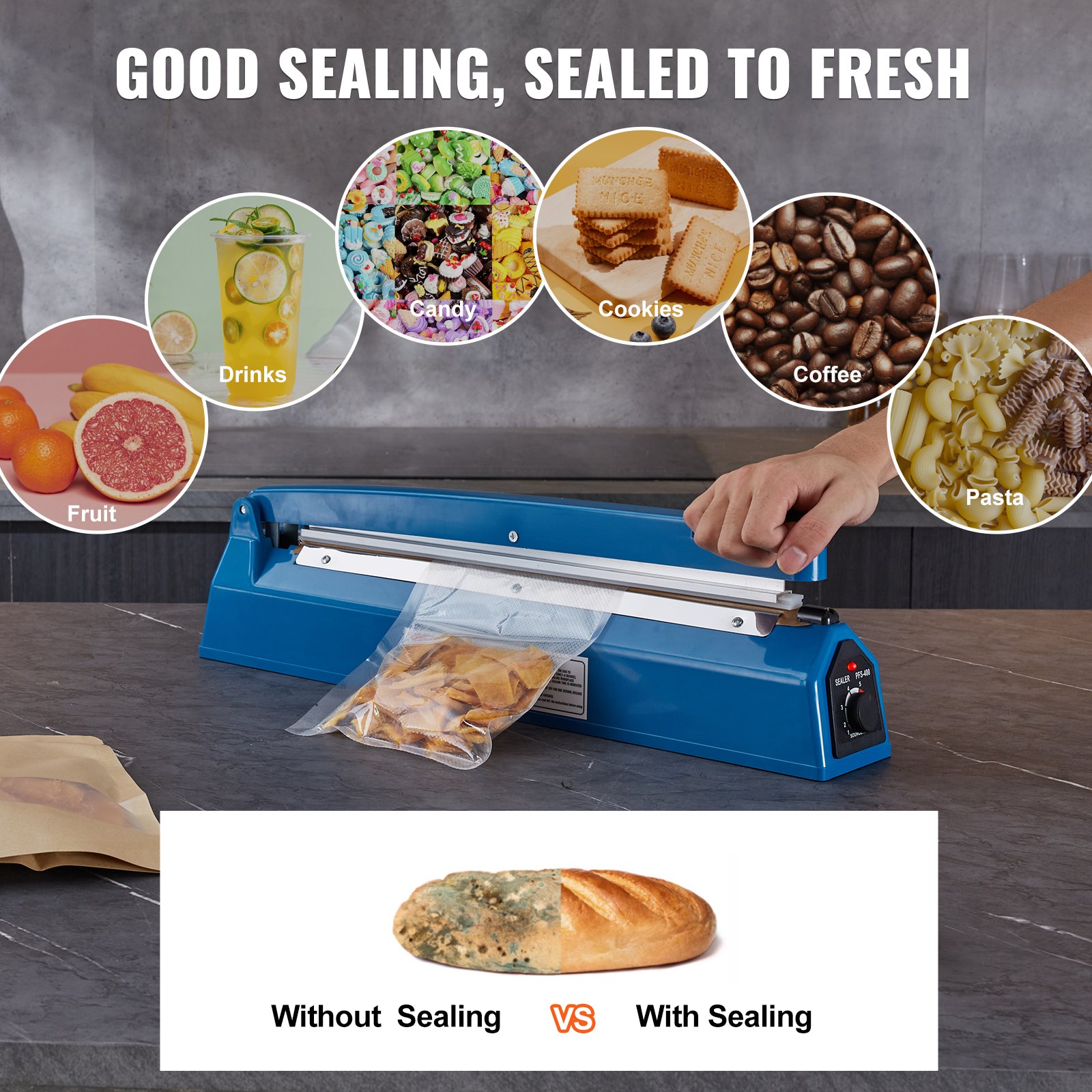 VEVOR Impulse Sealer 16 inch, Manual Heat Seal Machine with Adjustable ...