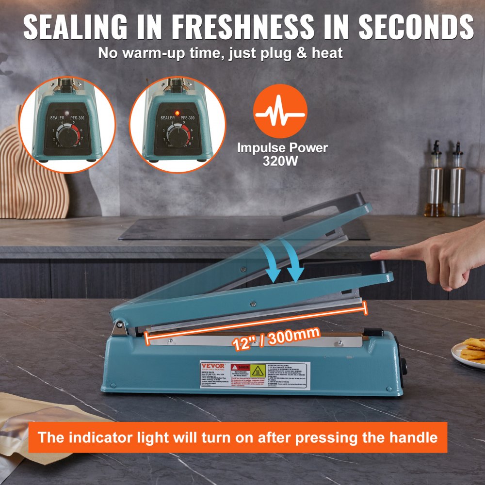 VEVOR Impulse Sealer 12 inch, Manual Heat Seal Machine with Adjustable ...
