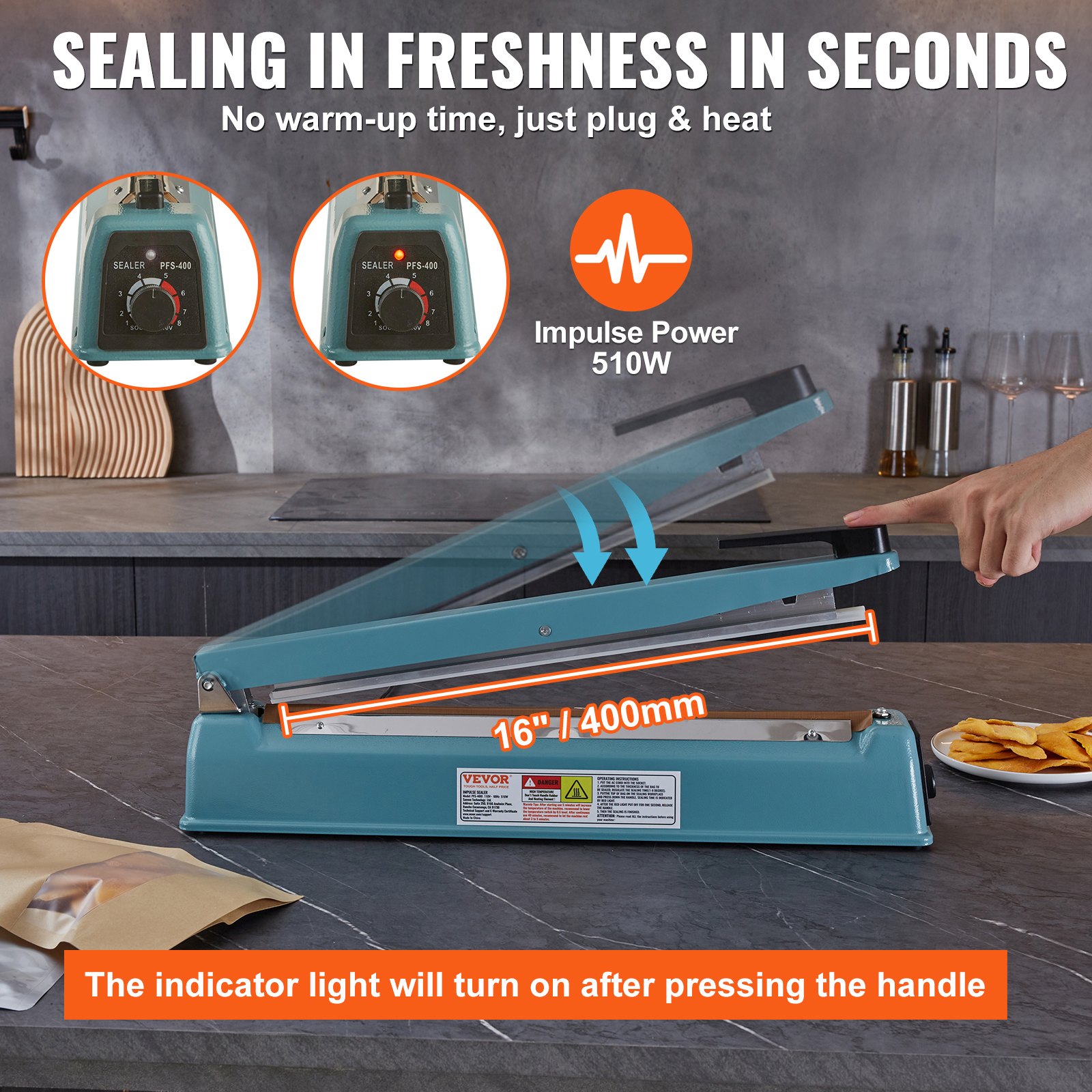 VEVOR Impulse Sealer 16 inch, Manual Heat Seal Machine with Adjustable ...