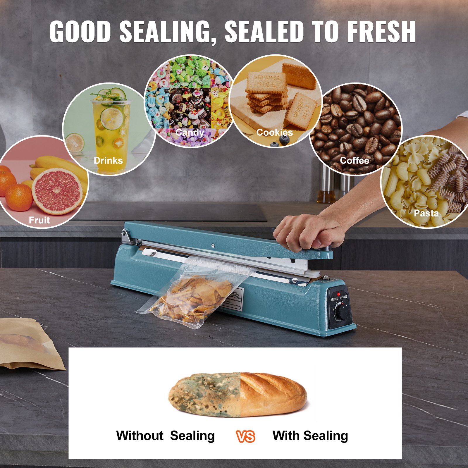 VEVOR Impulse Sealer 16 inch, Manual Heat Seal Machine with Adjustable ...