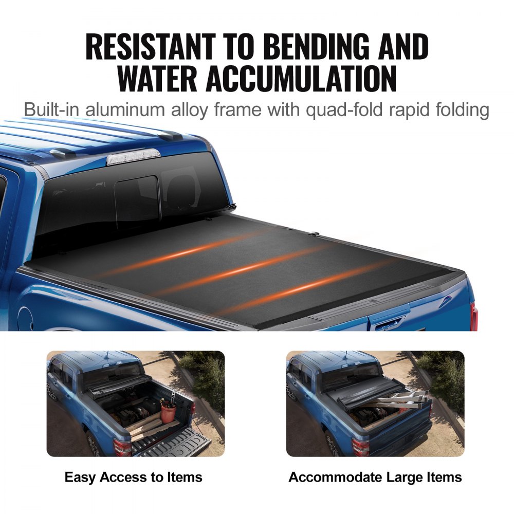 VEVOR Quad-Fold Tonneau Cover Truck Bed Cover for 2002-2024 Dodge Ram ...