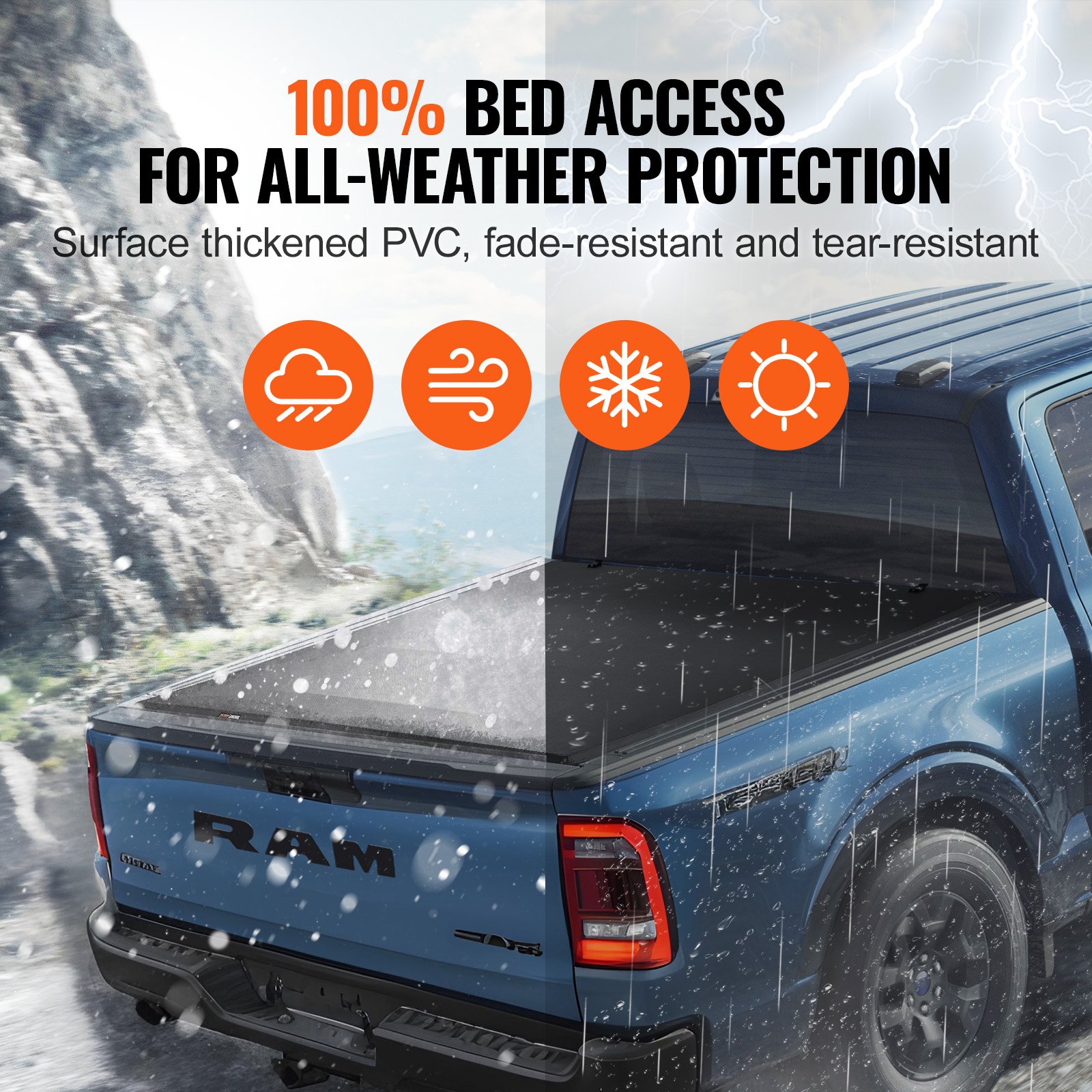 VEVOR Quad-Fold Tonneau Cover Truck Bed Cover for 2002-2024 Dodge Ram ...