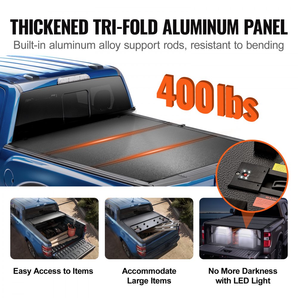 VEVOR Tri-Fold Truck Bed Tonneau Cover, Compatible with 2009-2024 Ram ...