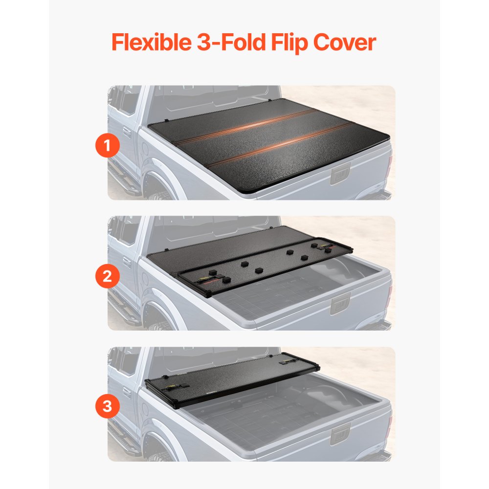 VEVOR Tri-Fold Truck Bed Tonneau Cover, Compatible with 1999-2024 Ford ...