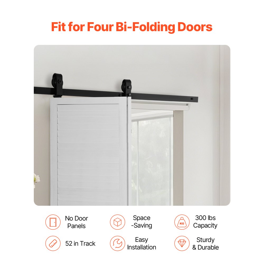 VEVOR Bi-Folding Sliding Barn Door Hardware Track Kit, 52" Top Mount ...