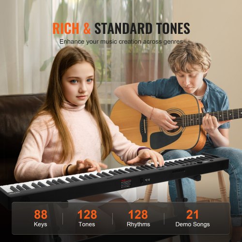 VEVOR 88 Key Folding Keyboard Piano Portable Foldable Bluetooth MIDI with Stand | VEVOR US