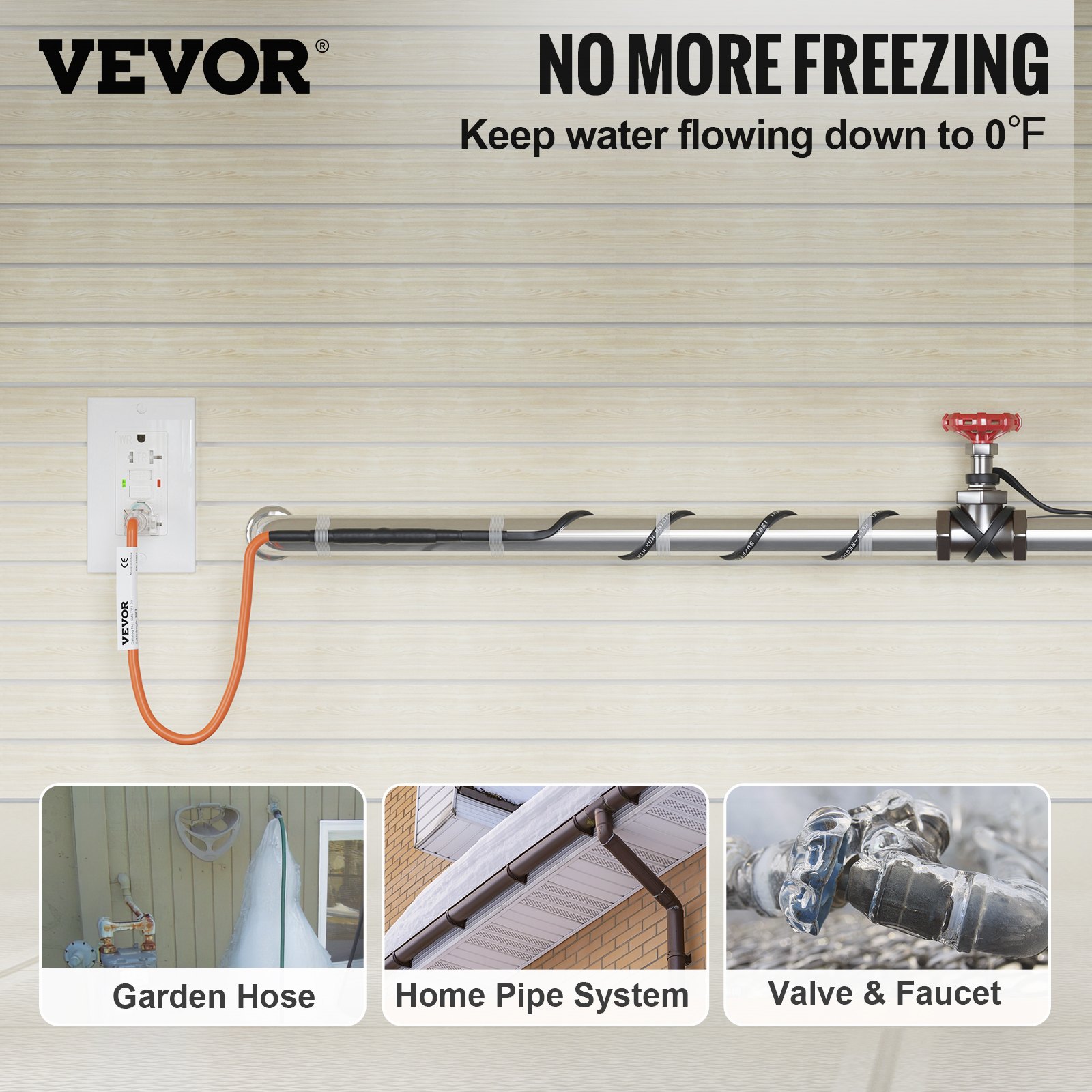 VEVOR Self-Regulating Pipe Heating Cable, 24-feet 5W/ft Heat Tape for ...