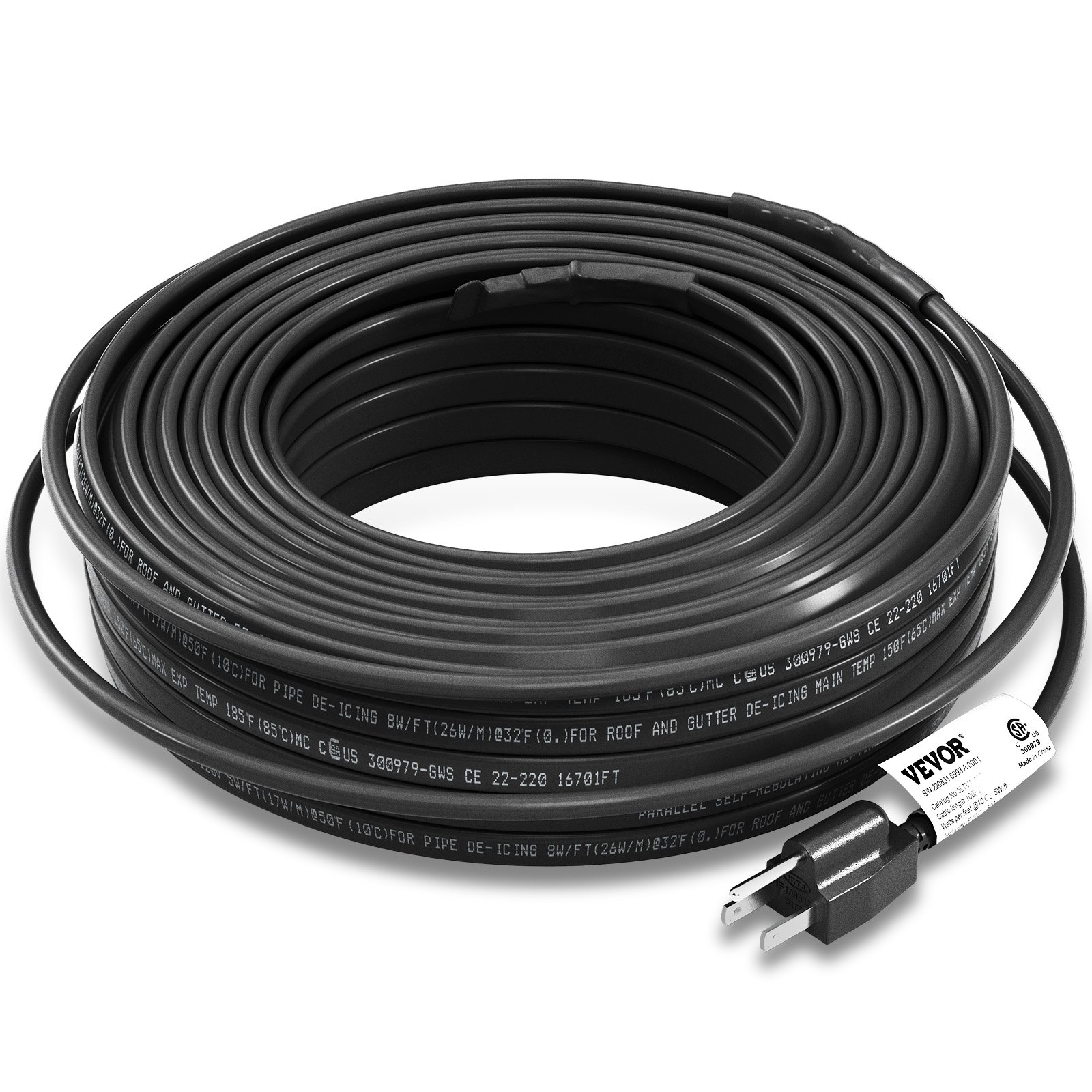 VEVOR Self-Regulating Pipe Heating Cable, 100-feet 5W/ft Heat Tape for ...
