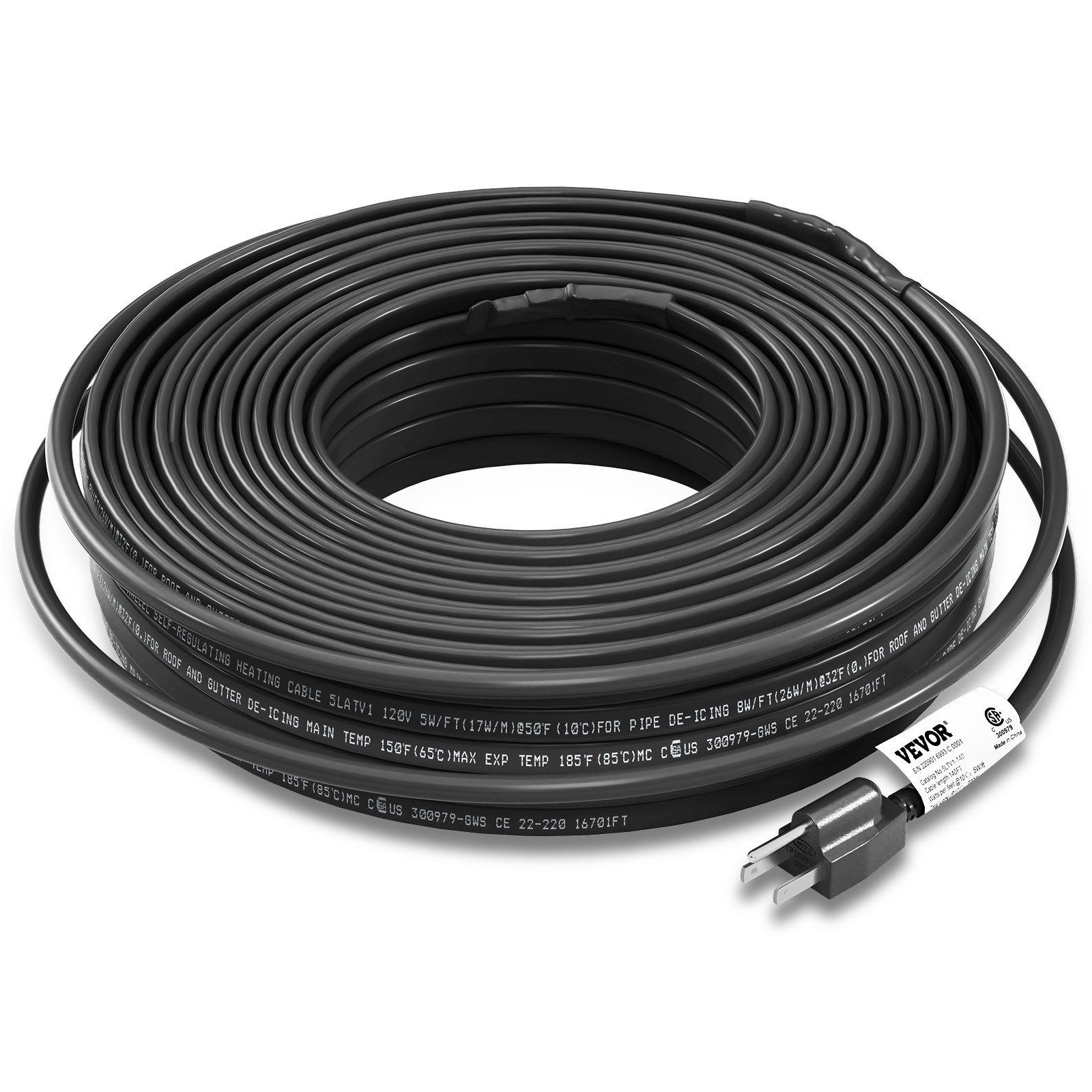 VEVOR Self-Regulating Pipe Heating Cable, 140-feet 5W/ft Heat Tape for ...