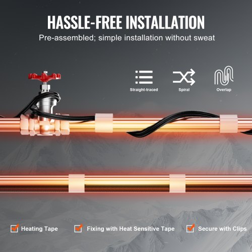 Self-Regulating Pipe Heating Cable 24FT 5W/FT Heat Tape for Pipes Roof ...