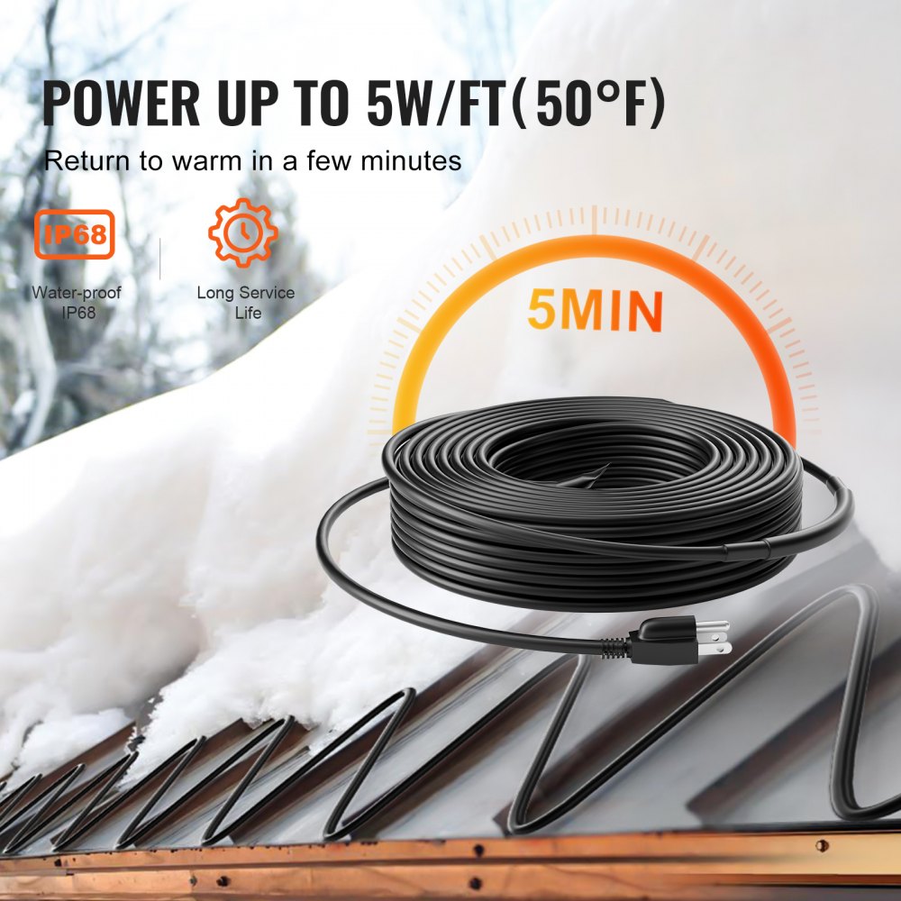 VEVOR Self-Regulating Pipe Heating Cable 80FT 5W/FT Heat Tape for Pipes ...