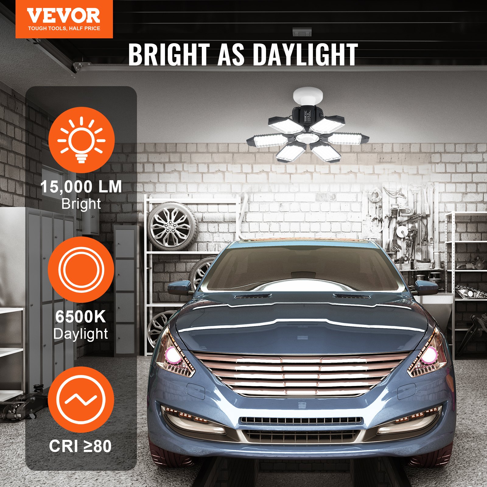 VEVOR 2 Packs LED Garage Light, 15000LM, 6500K Motion Sensor Garage ...