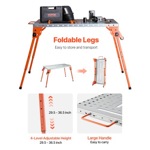 Welding Table 44" x 21" 500LBS Folding Workbench with 4-Level ...