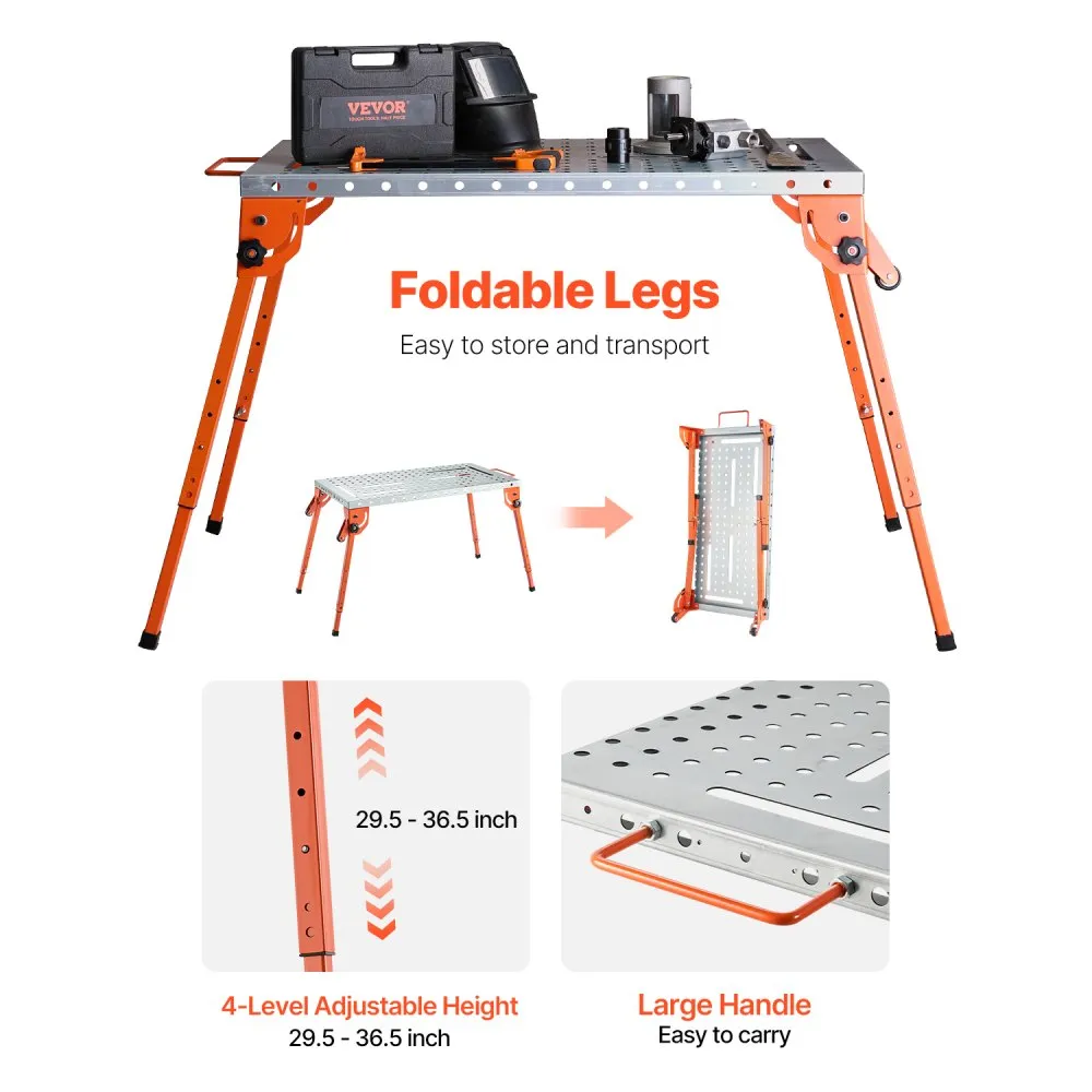 Welding Table 44" x 21" 500LBS Folding Workbench with 4-Level ...