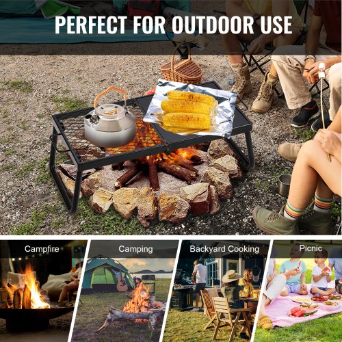 VEVOR Folding Campfire Grill, Heavy Duty Steel Mesh Grate, 22.4 ...