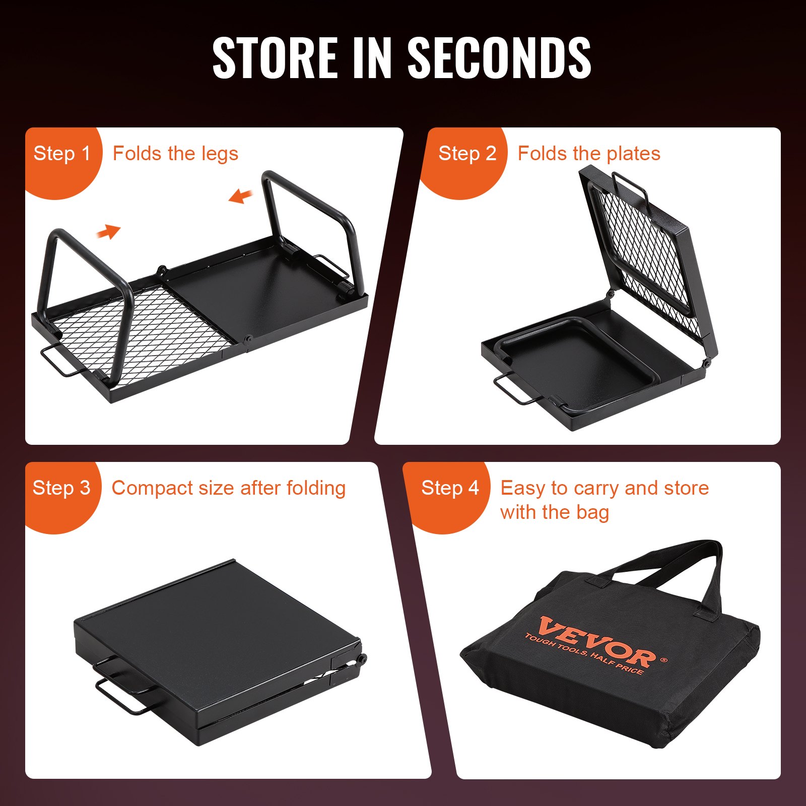 VEVOR Folding Campfire Grill, Heavy Duty Steel Mesh Grate, 22.4 ...