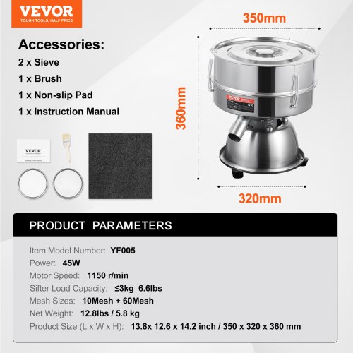 VEVOR Electric Vibrating Sieve Machine with 10+60 Mesh Automatic Sifter ...