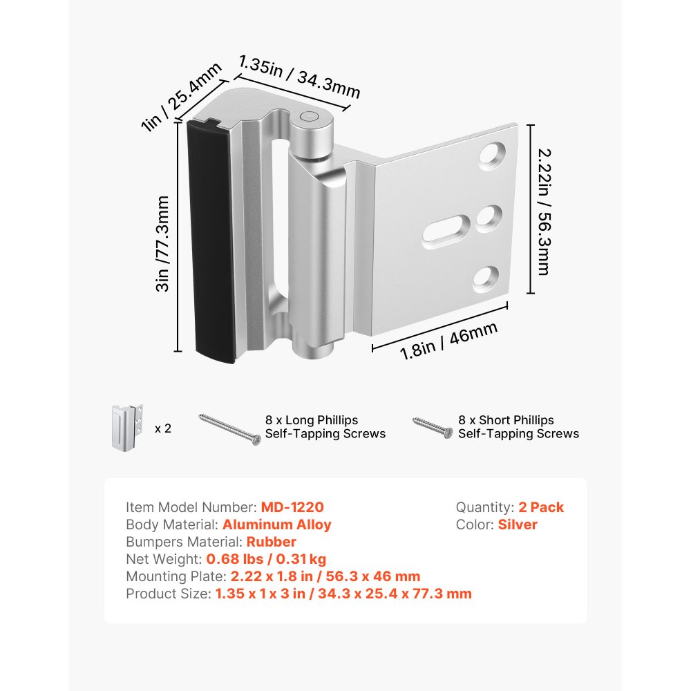 VEVOR Door Reinforcement Lock – 3" Stop, 2 Pack, 800 lbs
