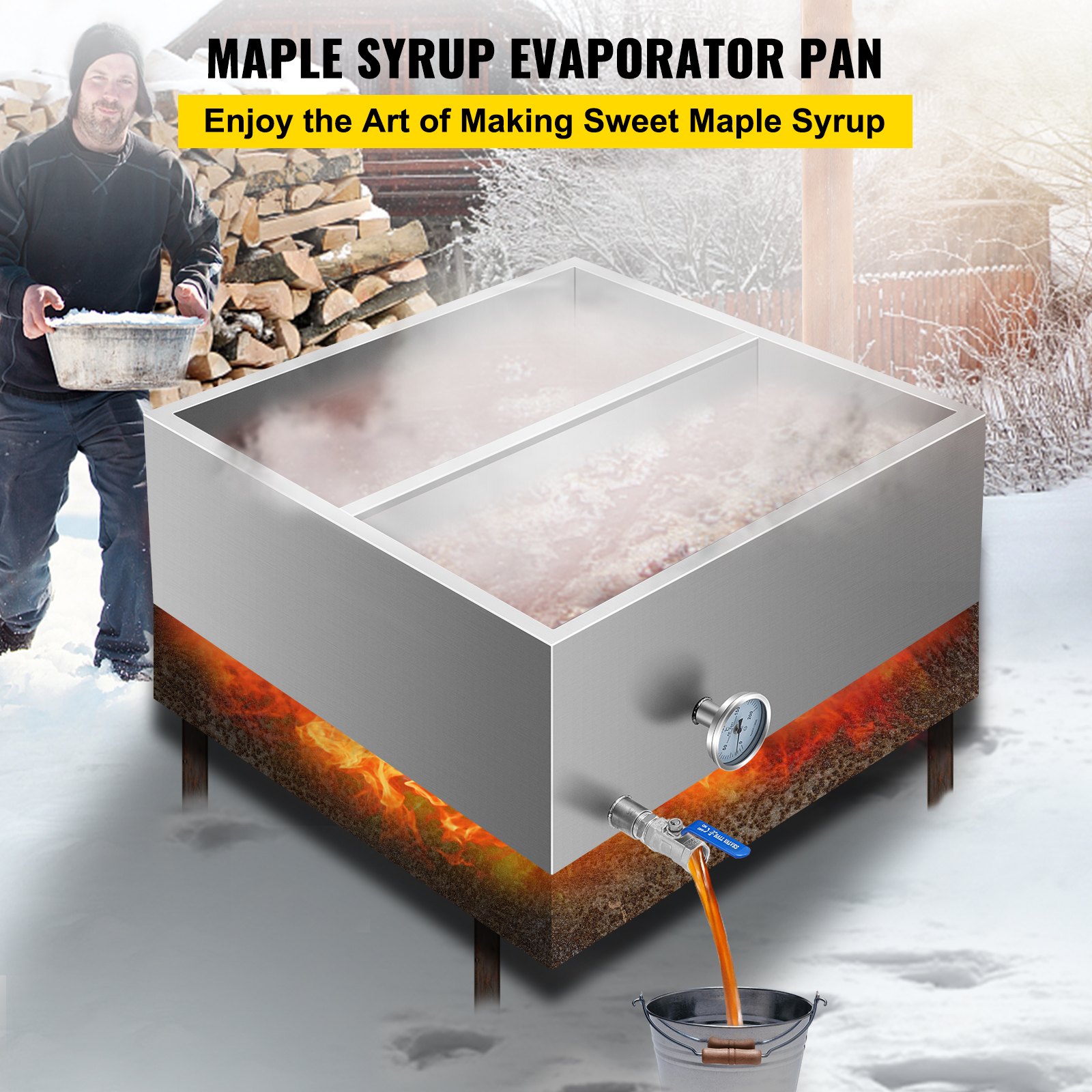 2'x2' Flow Divided Maple Syrup Pan w/Valve, Therm, Plugs. Evaporator ...