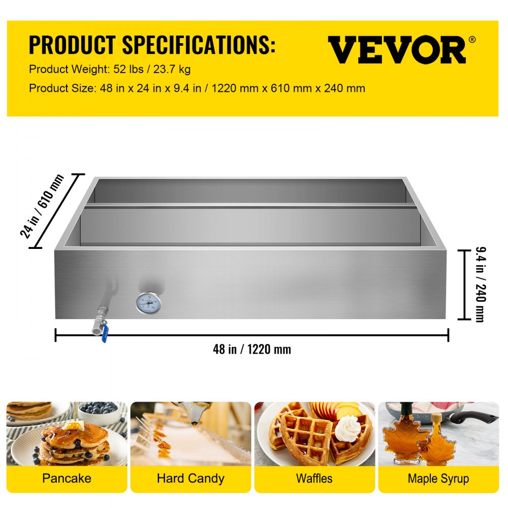 VEVOR Maple Syrup Evaporator Pan 48x24x9.4 Inch Stainless Steel Maple ...