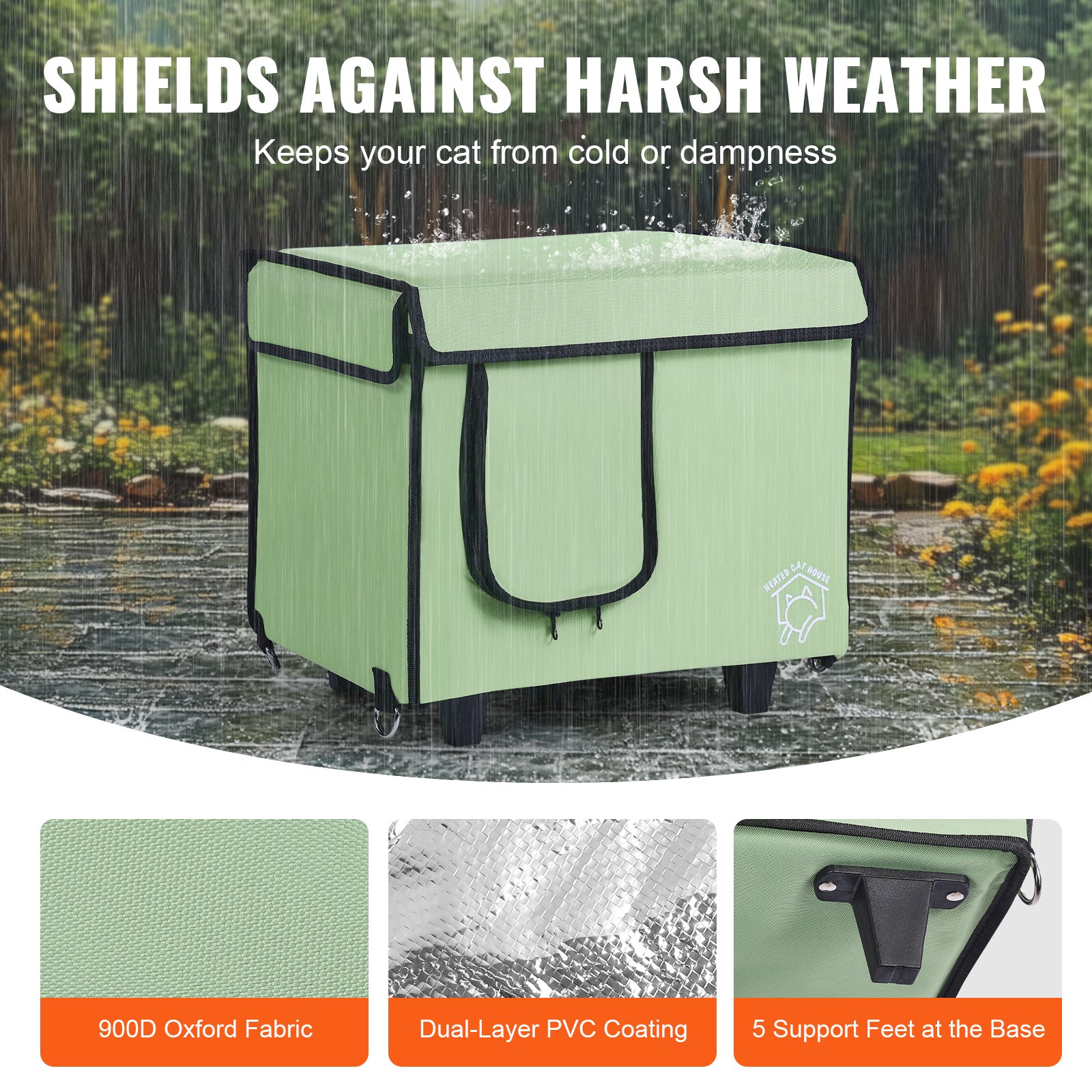 VEVOR Elevated Heated Cat House, Cuboid Kitty Shelter with Adjustable ...