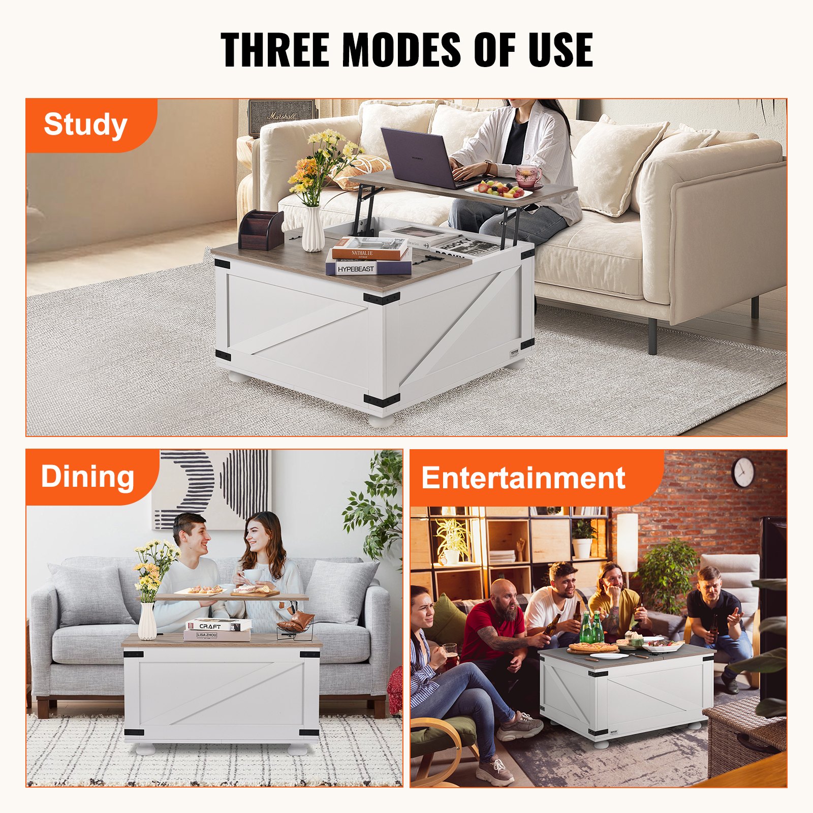 VEVOR Lift Top Coffee Table With Hidden Storage Space