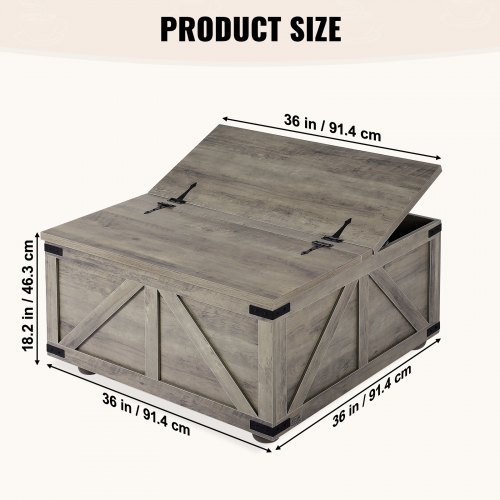 VEVOR Farmhouse Coffee Table, 36 Inch Hinged Square Coffee Table with ...