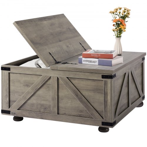 VEVOR Farmhouse Coffee Table, 36 Inch Hinged Square Coffee Table with ...