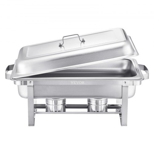 8 Qt 6 Pack Rectangle Chafing Dish Buffet Set Full Size Pan Stainless Steel | VEVOR US