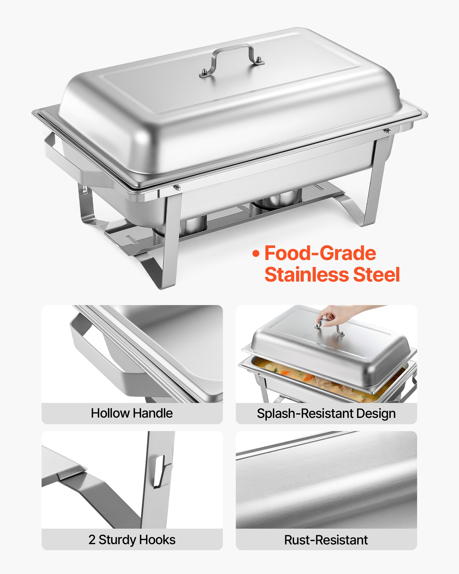 VEVOR Rectangle Chafing Dish – 9 Qt, 6 Pack, 12 Racks