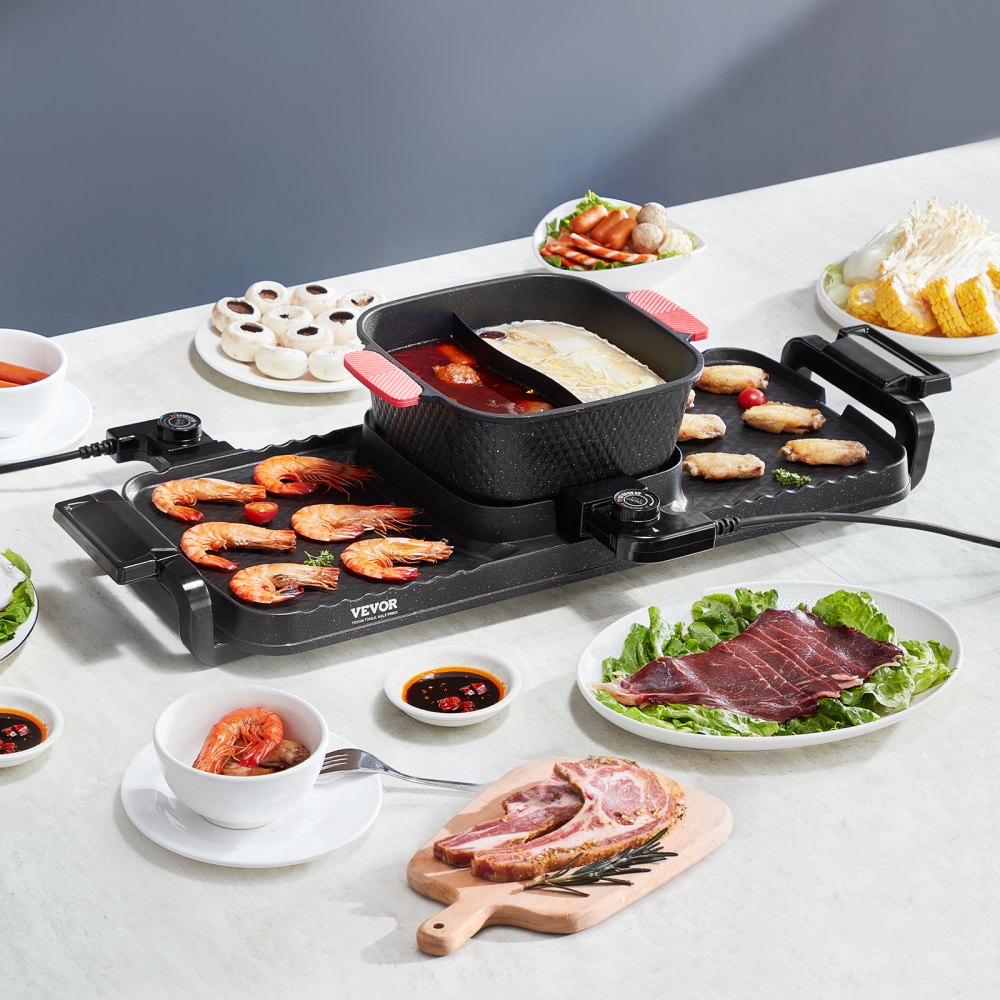 VEVOR Hot Pot with Grill, 2300W 2-in-1 Electric Smokeless Grill and Hot ...