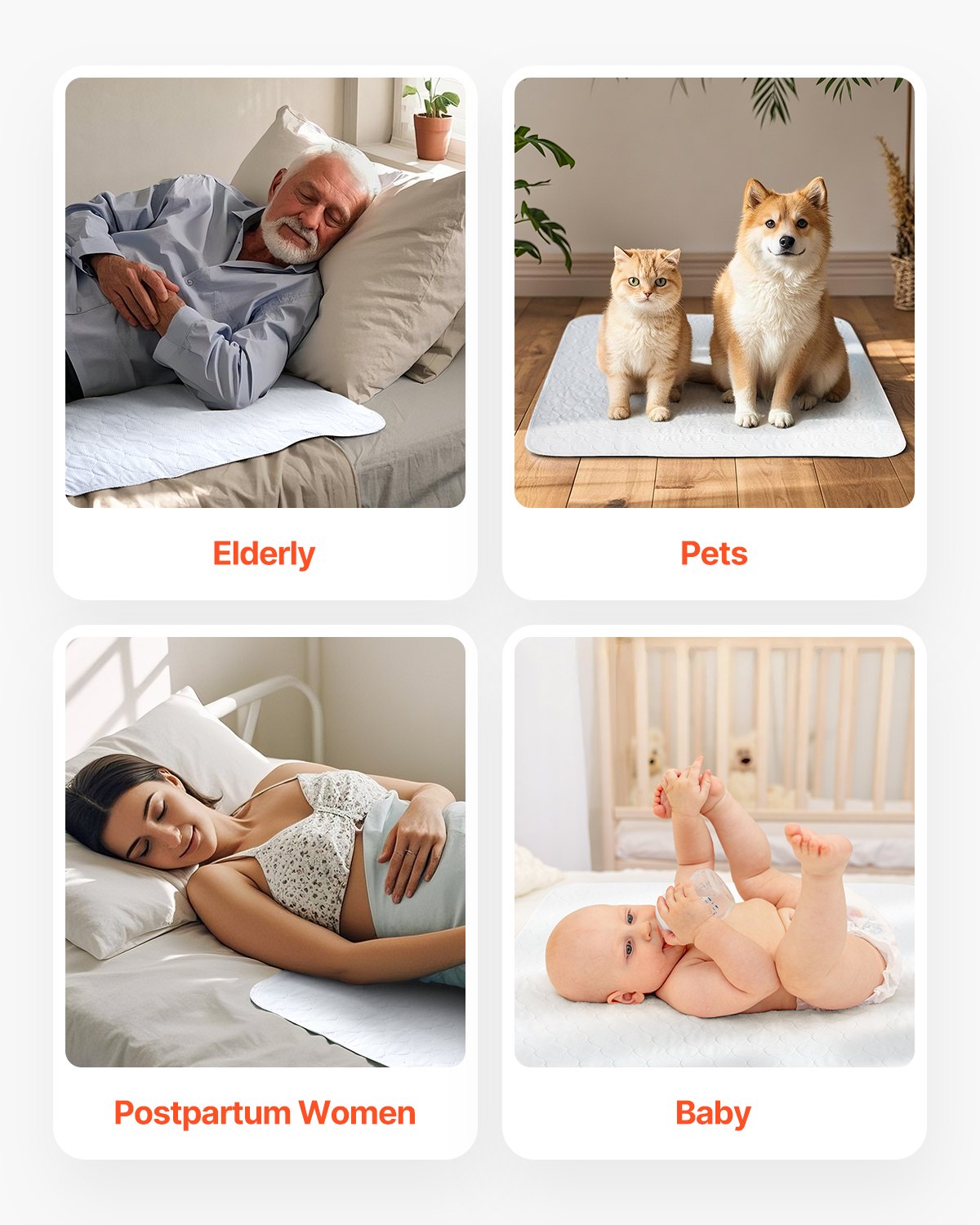 VEVOR Washable Underpads for Beds - 34"×36", 100% Leak-Proof