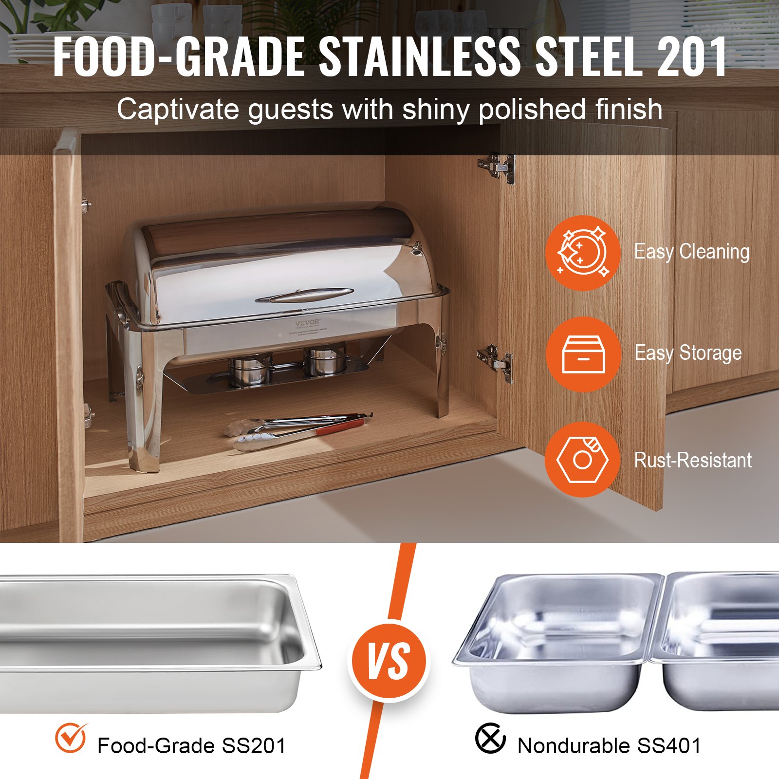 VEVOR Roll Top Chafing Dish Buffet Complete Set, 8 Qt Stainless Steel ...