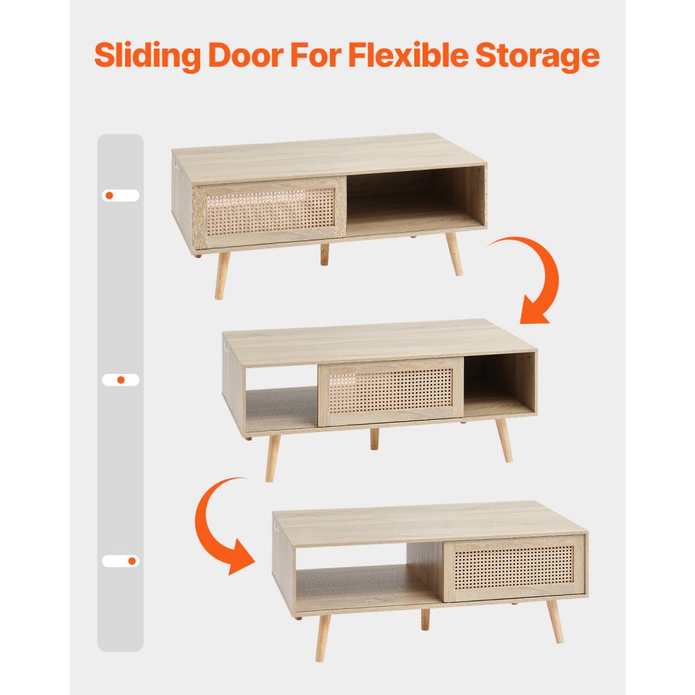 VEVOR Rattan Coffee Table, Mid Century Modern Coffee Table, Rectangle ...