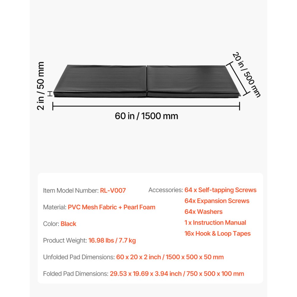 VEVOR Gym Wall Padding, 60 x 20 x 2 inch Tear-Resistant Wall Mat ...