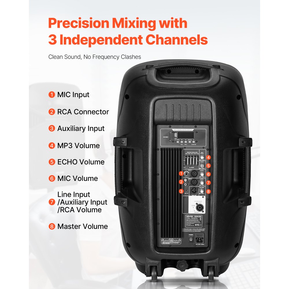 VEVOR Portable PA System, 2000W (PMPO) Powered, Sound System Set with 3 ...