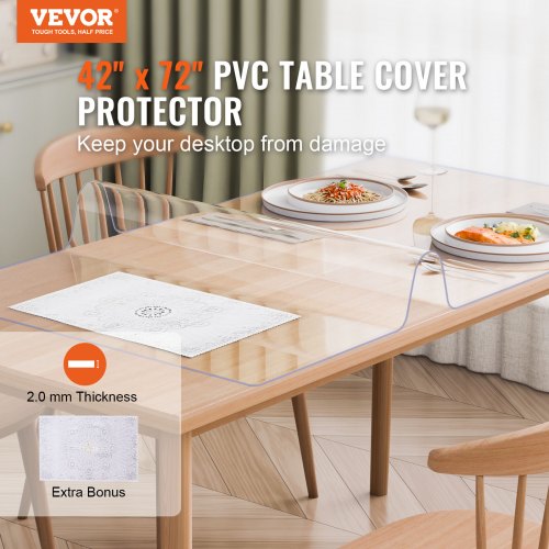 VEVOR PVC Table Protector 42x72 Inch Clear Plastic Desk Protector 2.0mm ...