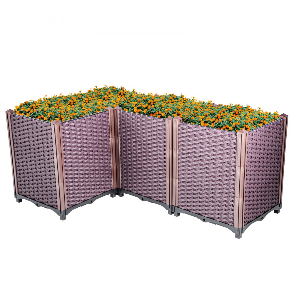VEVOR Plastic Raised Garden Bed, 20.5H Flower Box Kit, Brown Rattan ...