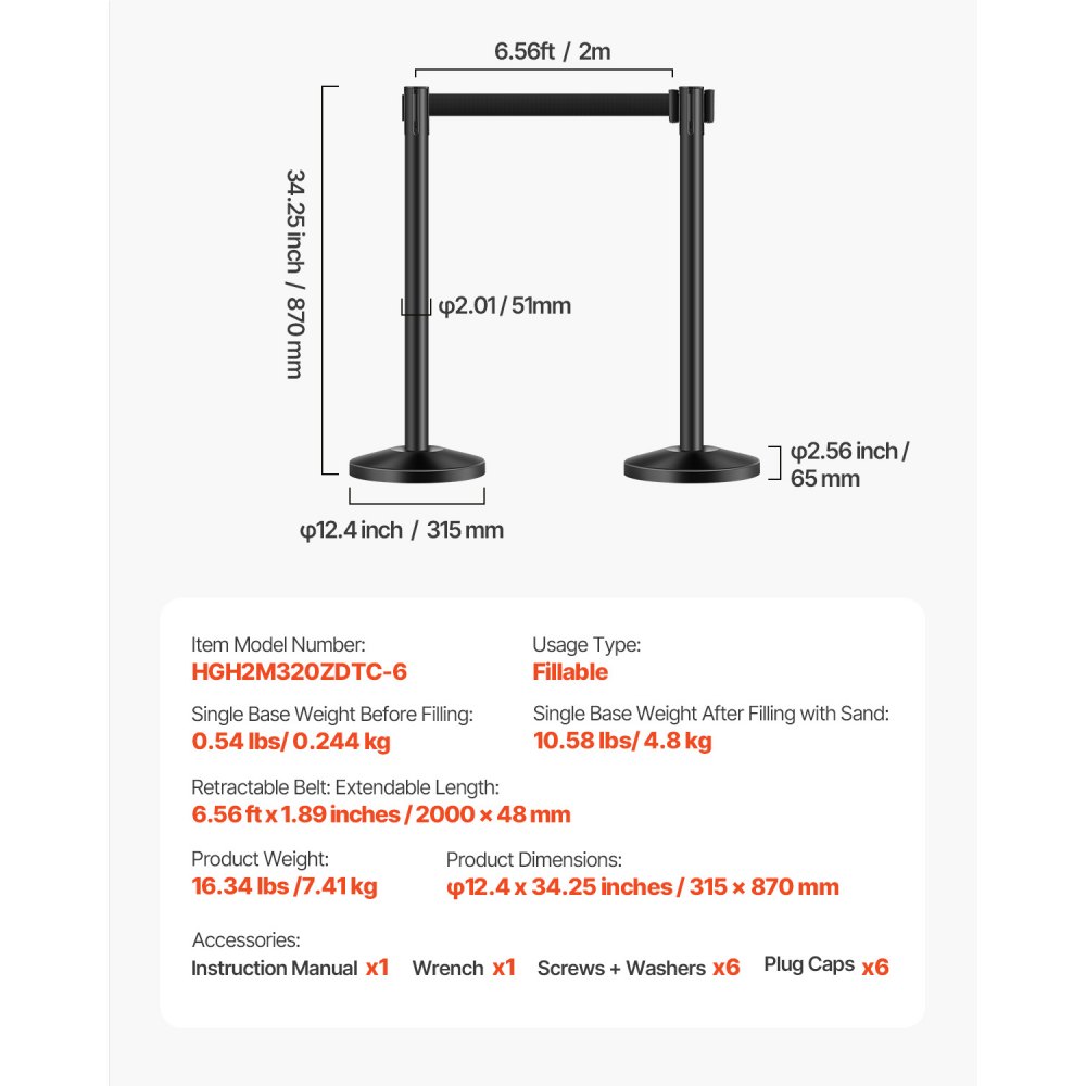 VEVOR Stanchions with Retractable Belts – 6 Pcs Set, 6.56 Ft