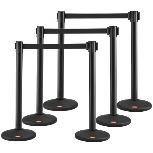 VEVOR Crowd Control Stanchions, 6-Pack Crowd Control Barriers with 3PCS 6.5FT Black Retractable ...