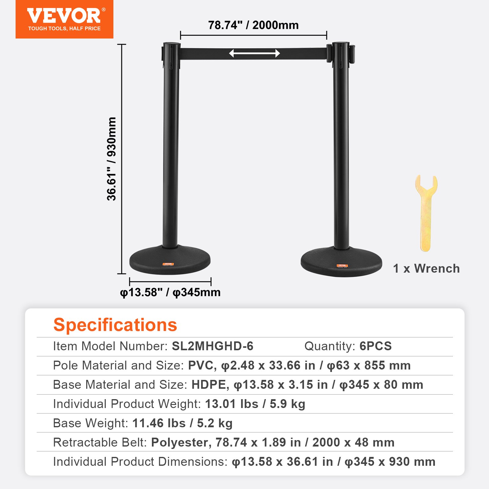 VEVOR Crowd Control Stanchions, 6-Pack Crowd Control Barriers with 3PCS ...