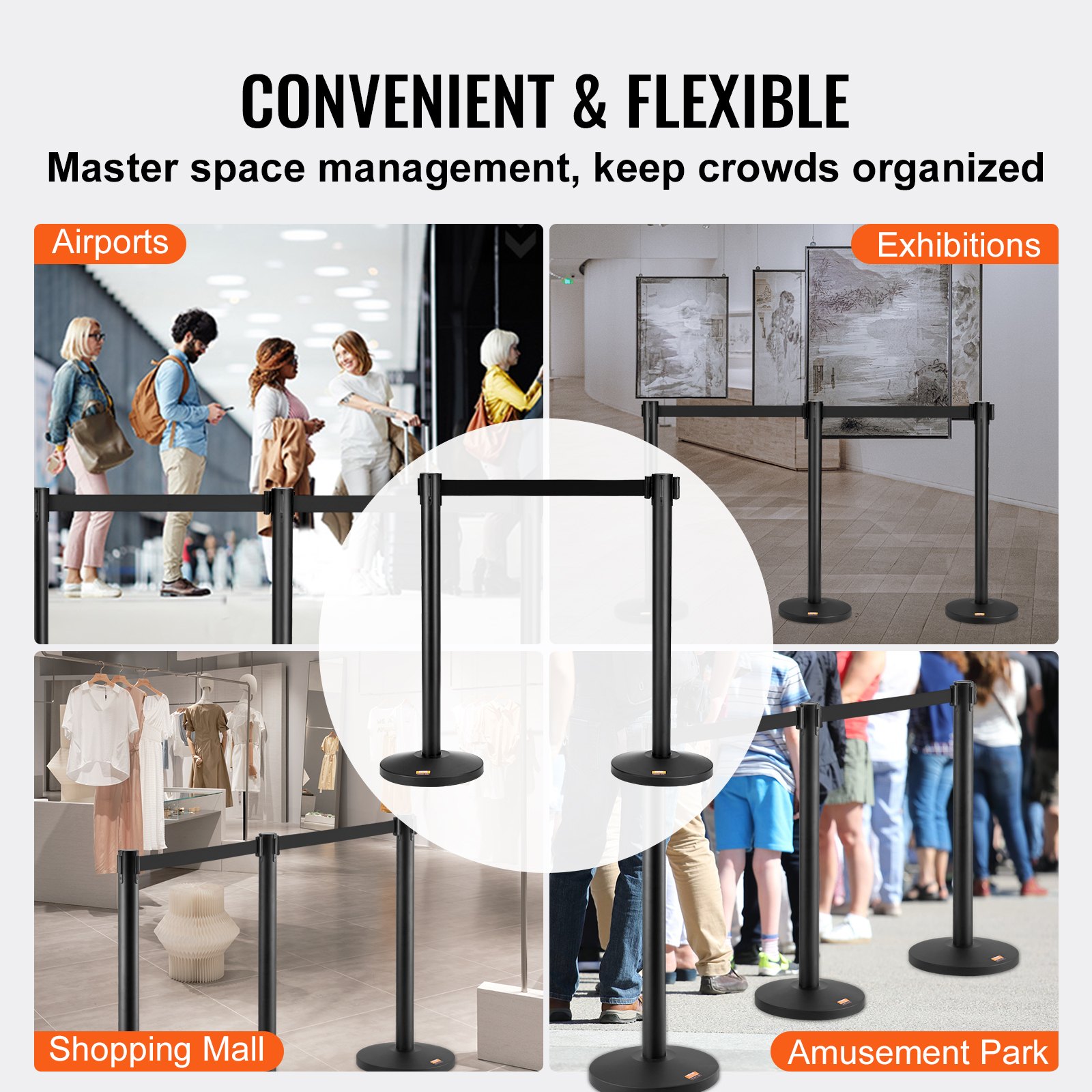 VEVOR Crowd Control Stanchions, 2-Pack Crowd Control Barriers, Carbon ...