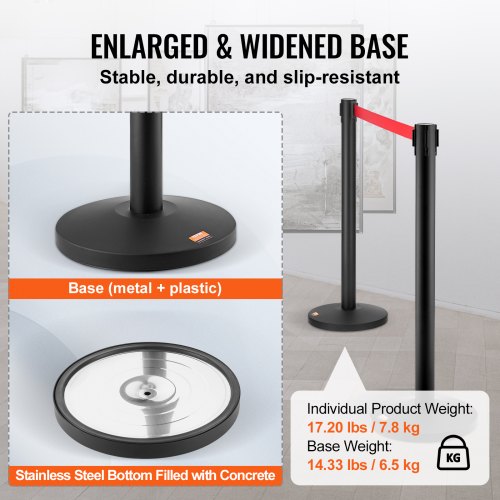 VEVOR Crowd Control Stanchions, 2-Pack Crowd Control Barriers, Carbon ...