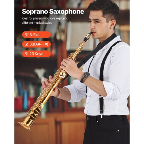 Gold Brass Straight Soprano Saxophone B Flat Sax with Case Straps ...